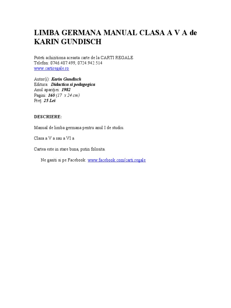Limba Germana Manual Clasa A V A de Karin Gundisch | PDF
