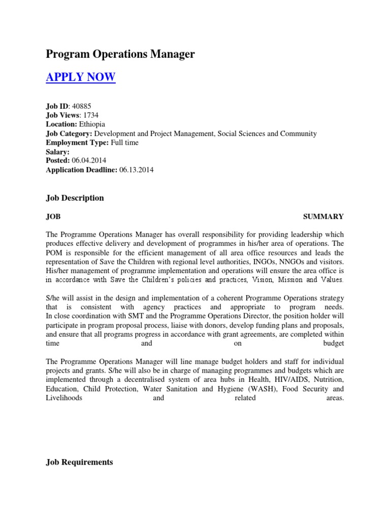 Program Operations Program Opretion Manager | PDF | Project Management ...