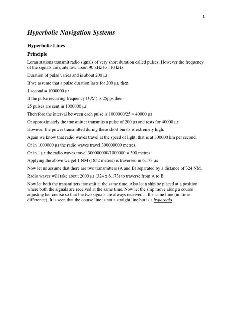 Hyperbolic Navigation Systems Explained | PDF | Global Positioning ...
