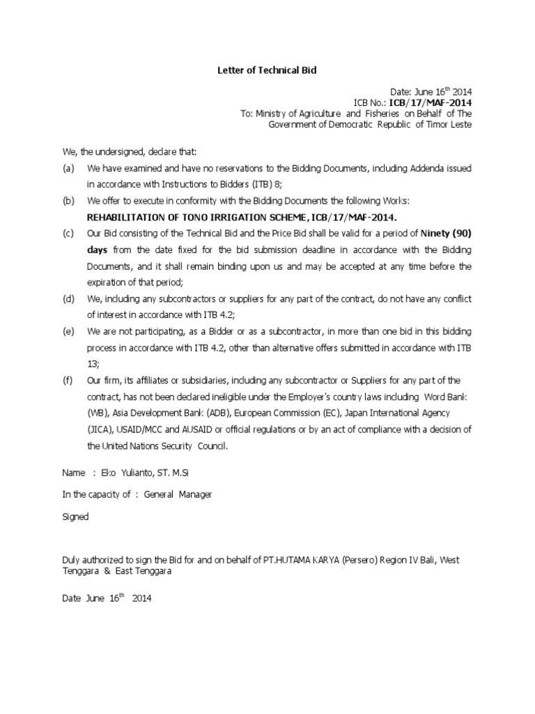 Letter of Technical Bid 6 6 20145 | Government Information | Politics