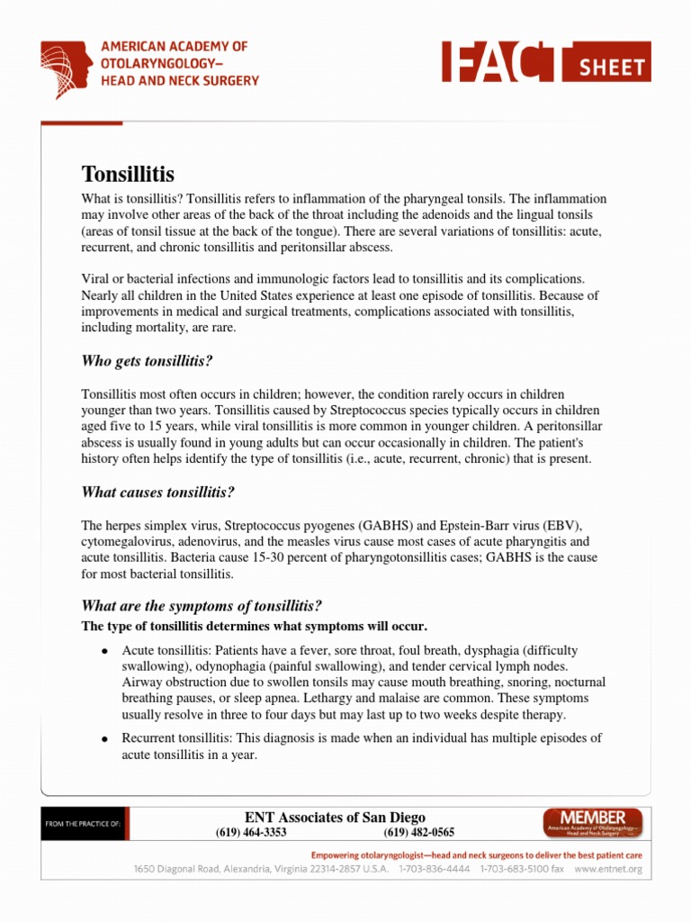 Tonsillitis FACT Sheet | PDF | Microbiology | Diseases And Disorders