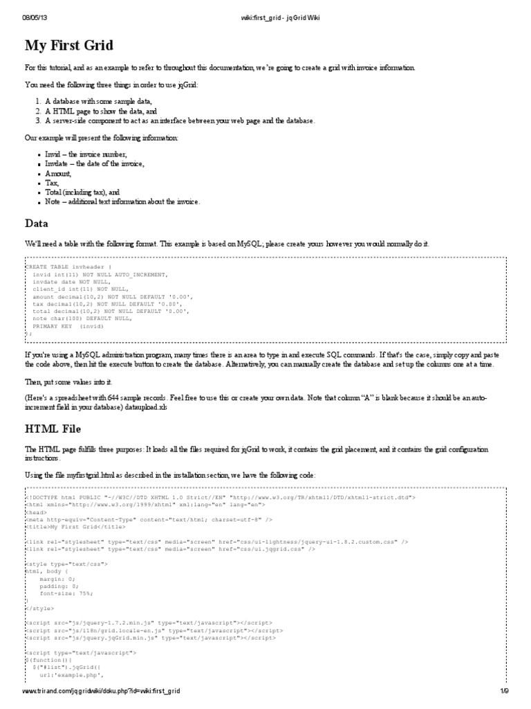 jqGrid Tutorial: Create Your First Grid | PDF | Html | Html Element