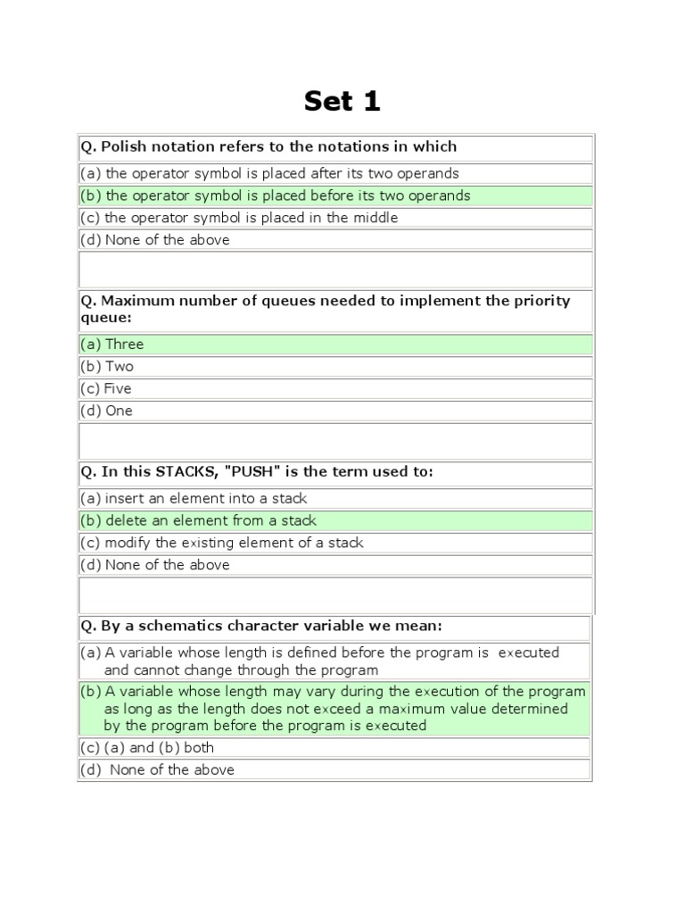 Data Structures And Algorithms Mcqs Pdf C Programming Language