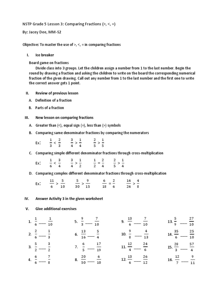 Fractions Lesson Plan | PDF