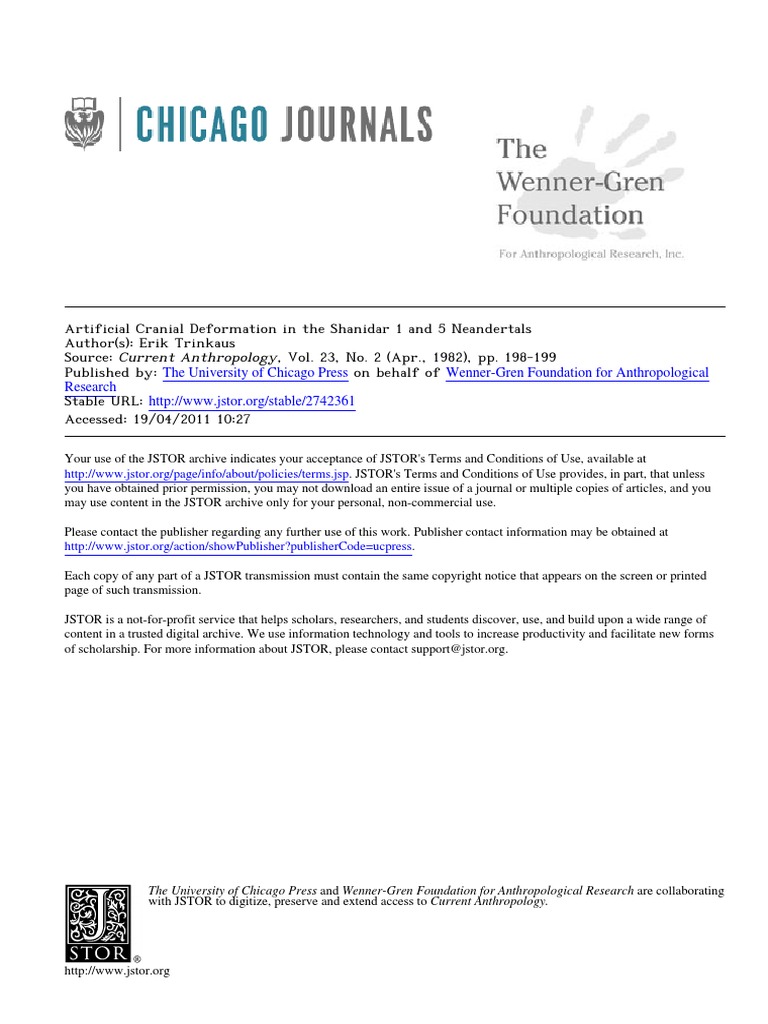 Artificial Cranial Deformation in The Shanidar 1 and 5 Neandertals ...