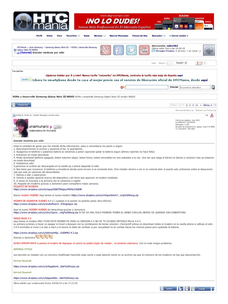 Tutorial Instalar Modems Por Odin - HTCMania | PDF | Módem | Smartphone