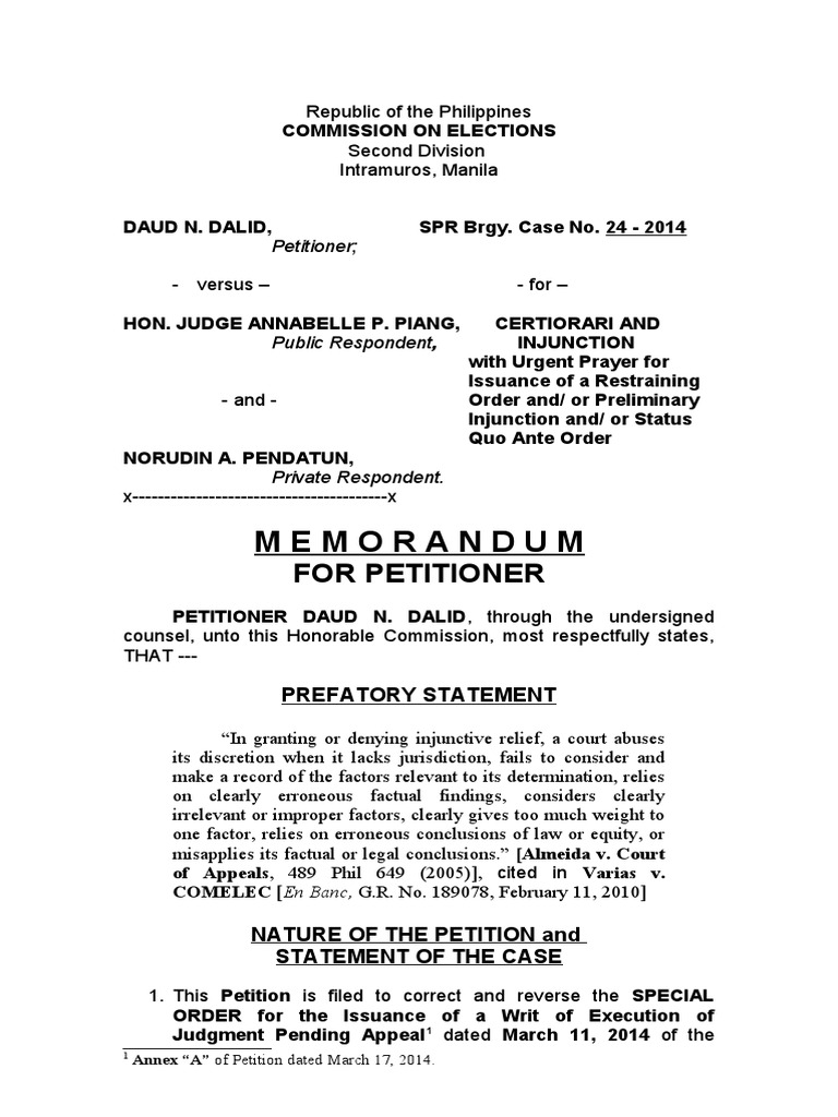 COMELEC Memorandum Election Case | PDF | Commission On Elections ...