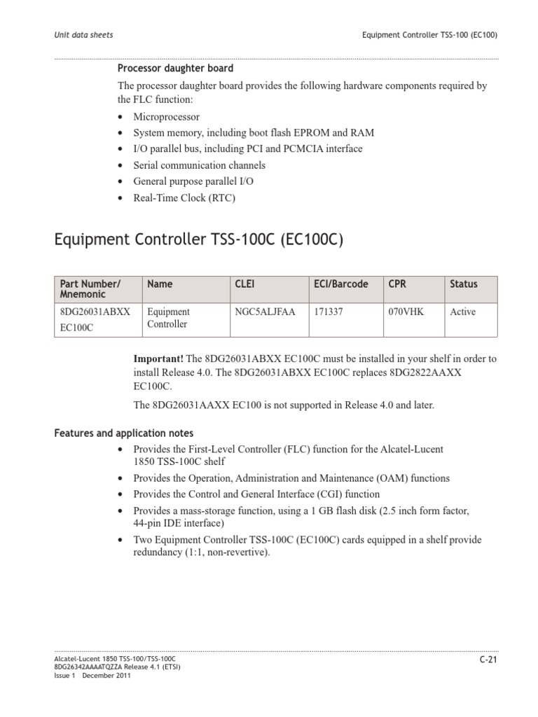 TSS100c FLC (EC100c) Description | PDF | Random Access Memory | Digital ...
