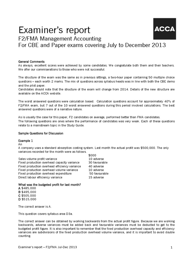 ACCA F2 2014 Examiner Report | Profit (Accounting) | Return On Investment