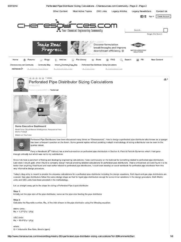 Perforated Pipe Distributor Design | PDF