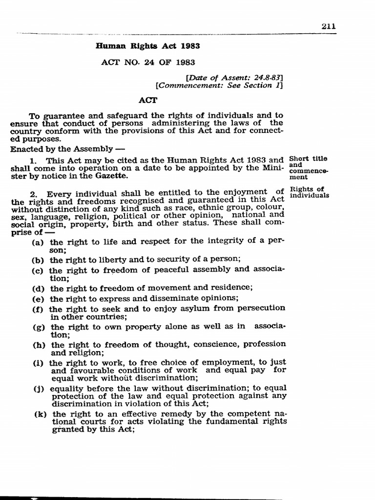 Human Rights Act 1983 PDF | PDF | Liberty | Crime & Violence