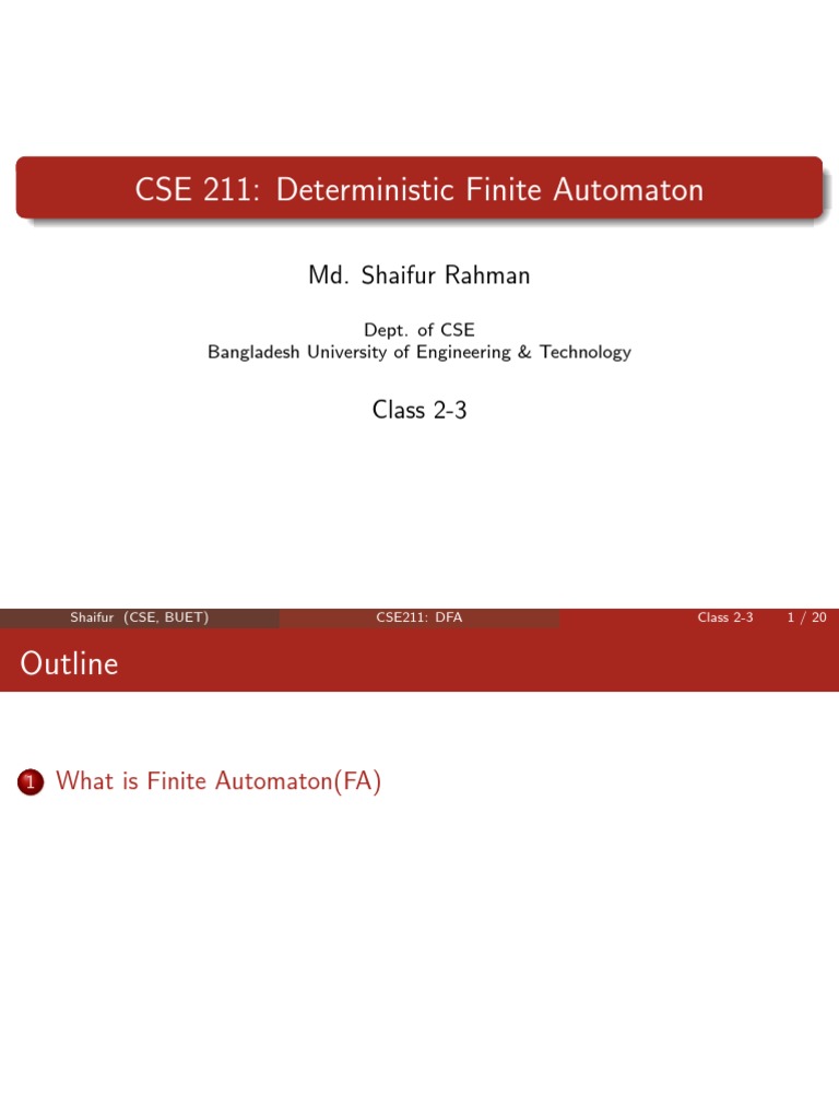 CSE 211: Deterministic Finite Automaton: Md. Shaifur Rahman | PDF | Theory Of Computation ...