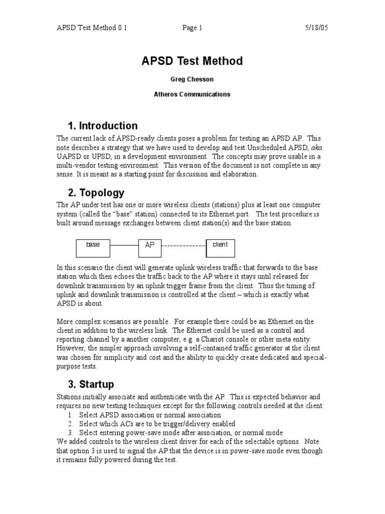 APSD Test Method | PDF | Network Packet | Wireless Lan