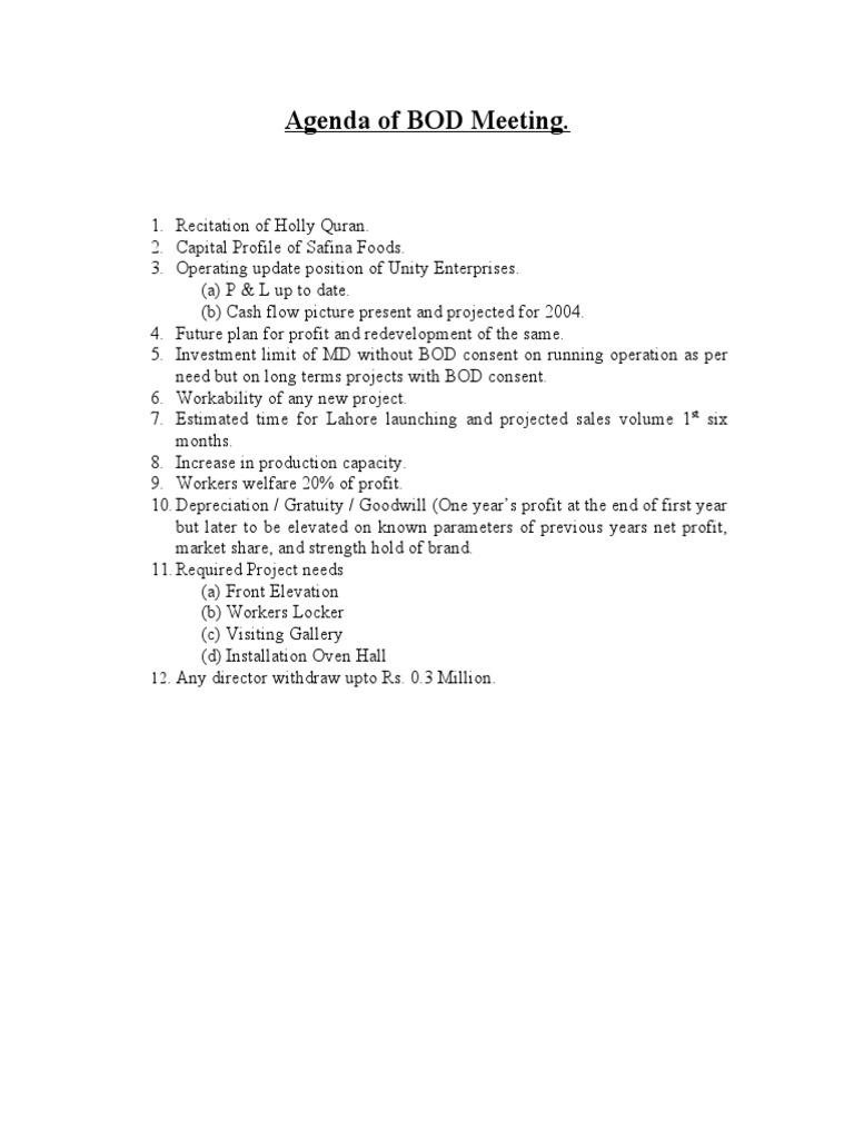 BOD Meeting Agenda Overview | PDF