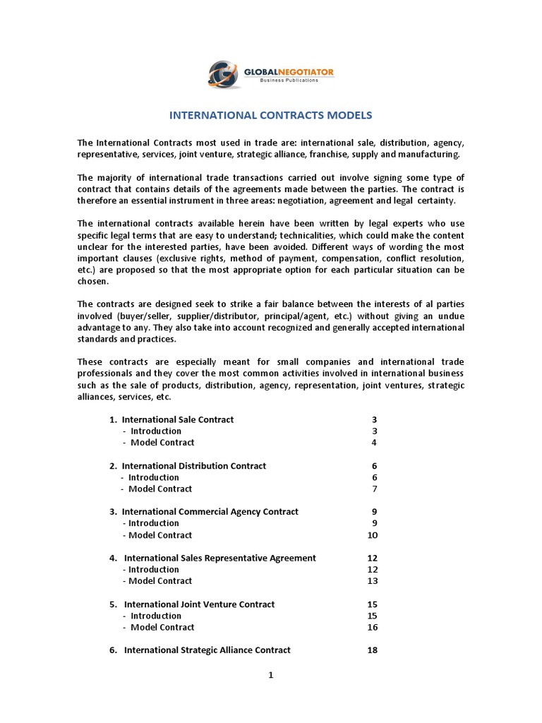 International Contracts Models | PDF | Joint Venture | Law Of Agency