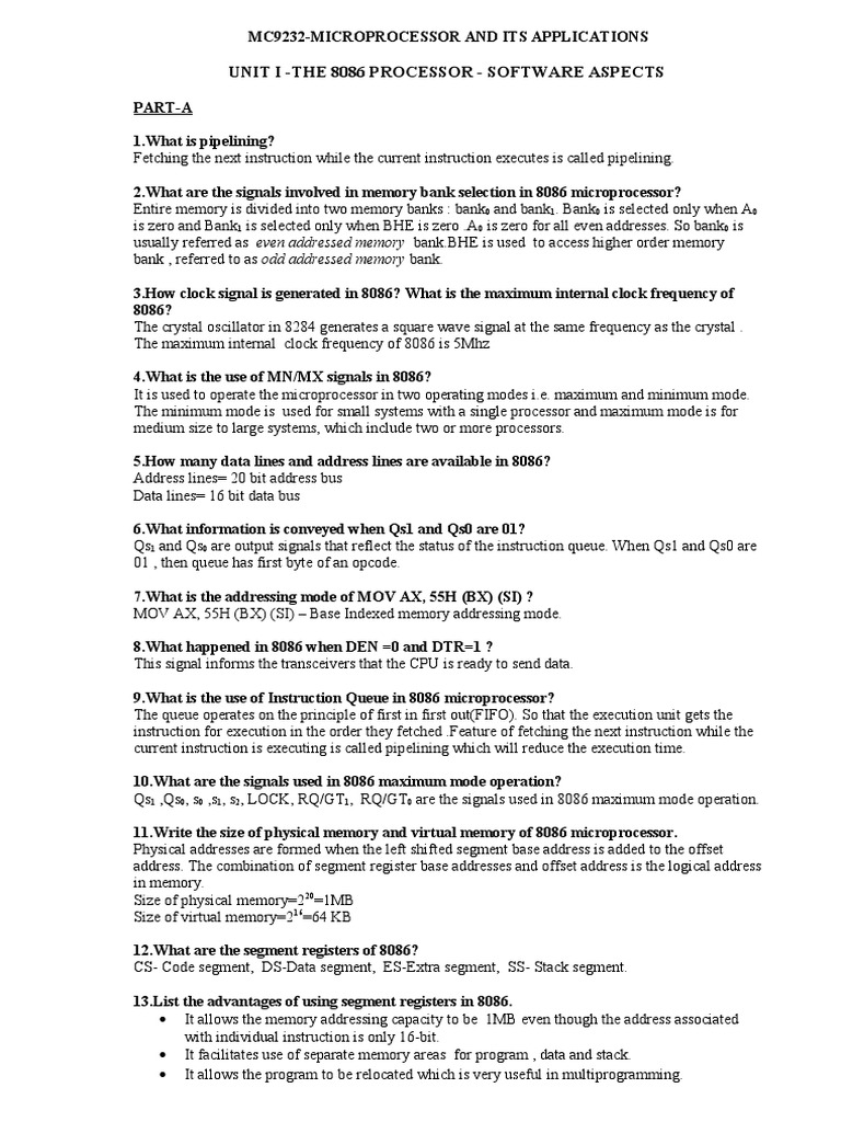 Unit I - The 8086 Processor - Software Aspects | PDF | Instruction Set | Central Processing Unit