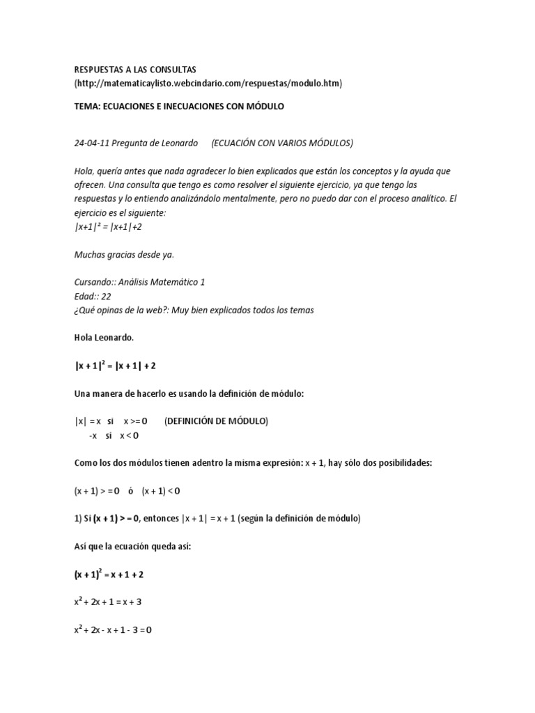 Ejercicios de Ecuaciones con Módulo | PDF | Factorización | Ecuaciones
