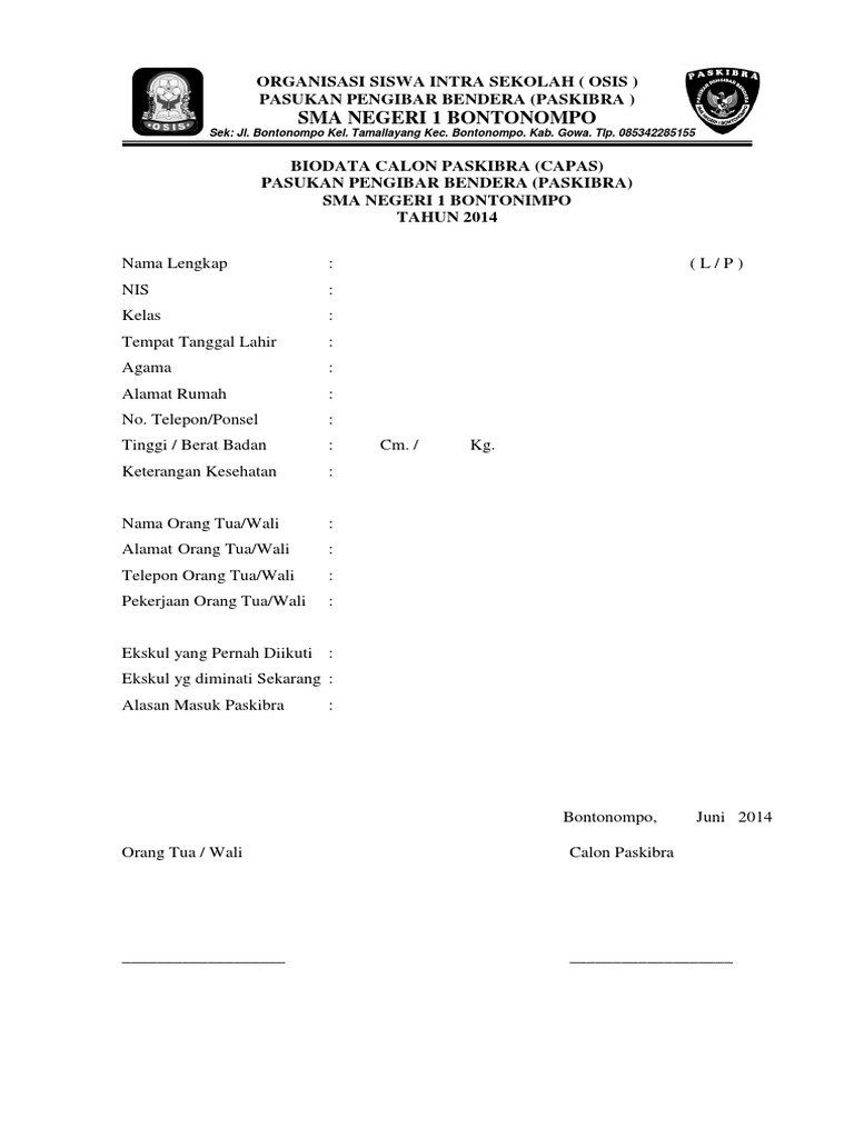 Formulir Capas Paskibra | PDF