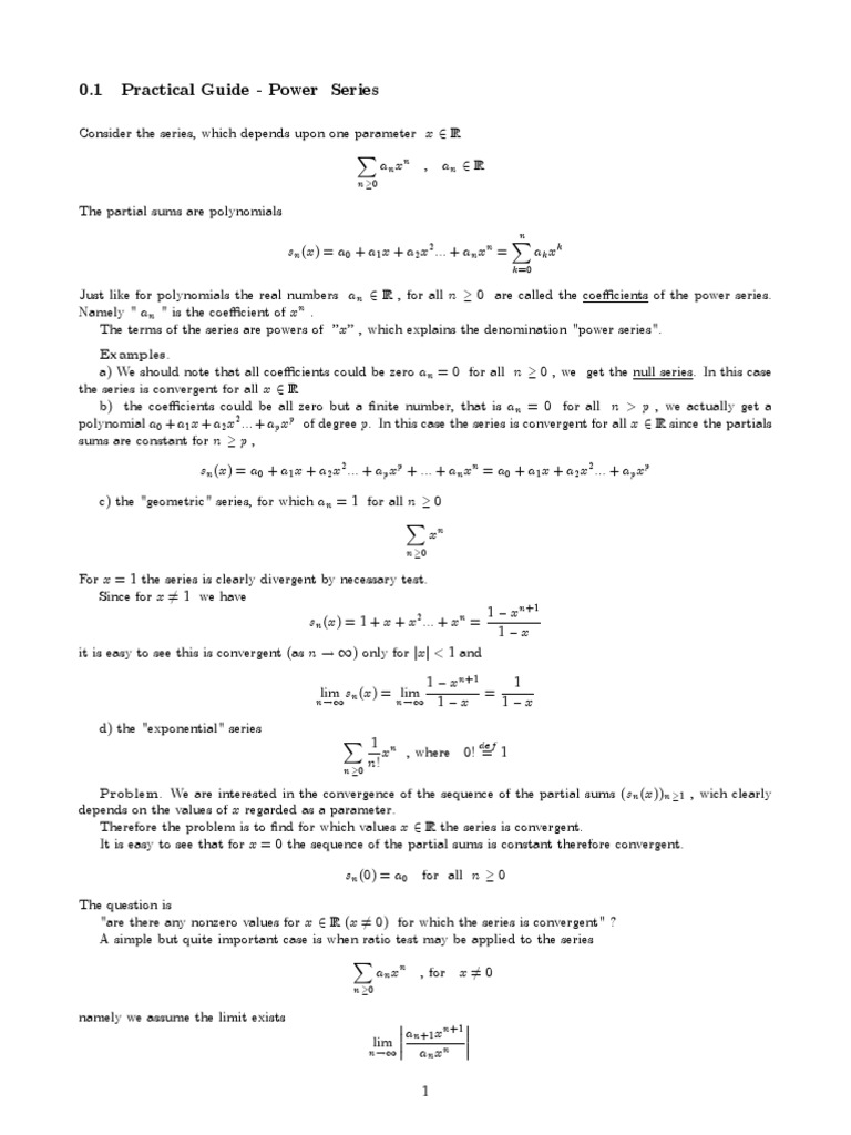 Practical Guide 03 Power Series | PDF | Series (Mathematics) | Power Series