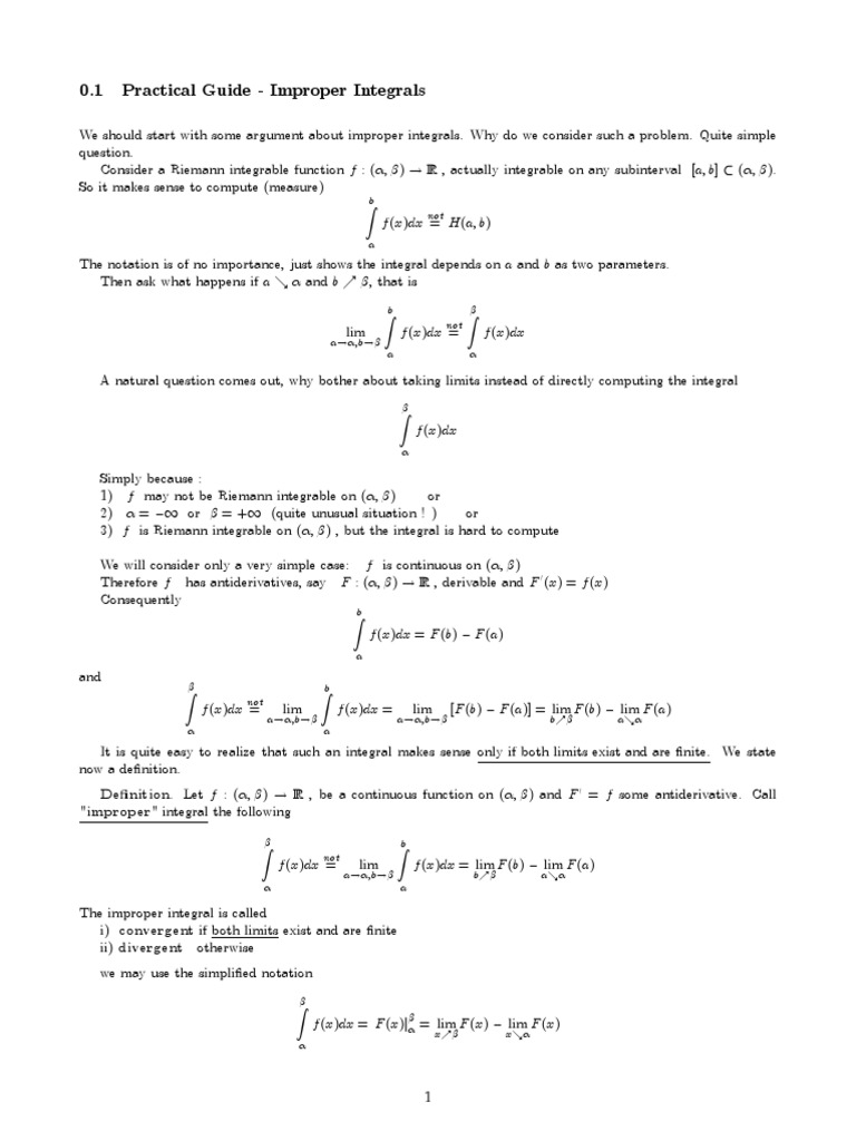 Practical Guide 05 Improper Integrals | Download Free PDF | Integral | Mathematical Analysis