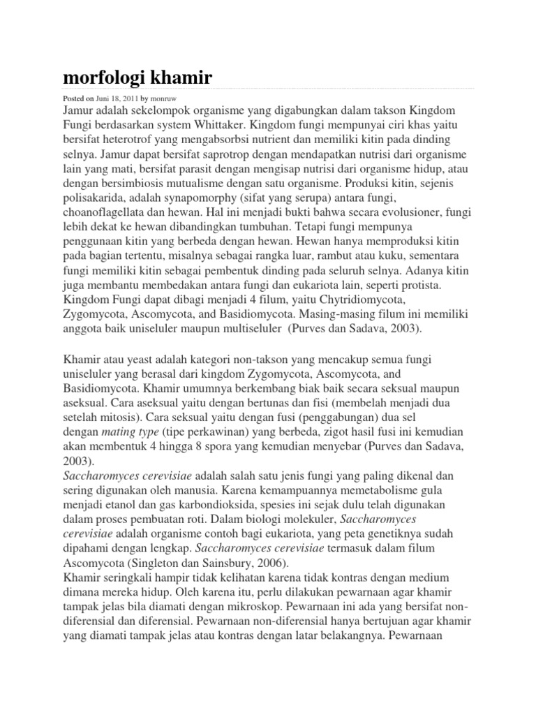 Morfologi dan Pewarnaan Khamir | PDF | Sains & Matematika