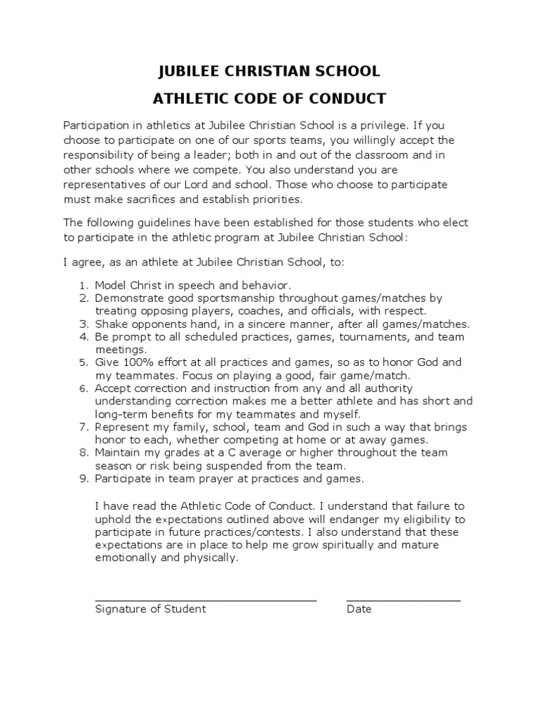 Athletic Code of Conduct | PDF | Behavior Modification | Psychological ...