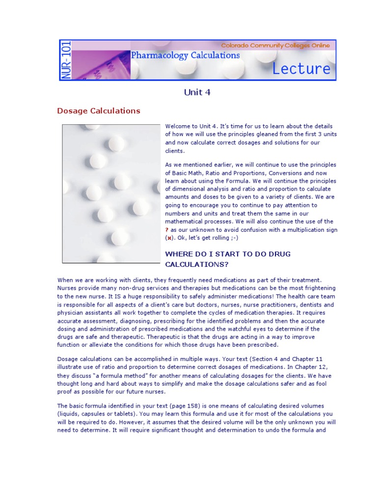 Med Calc: Dosage Calculations | PDF | Dose (Biochemistry) | Chemistry