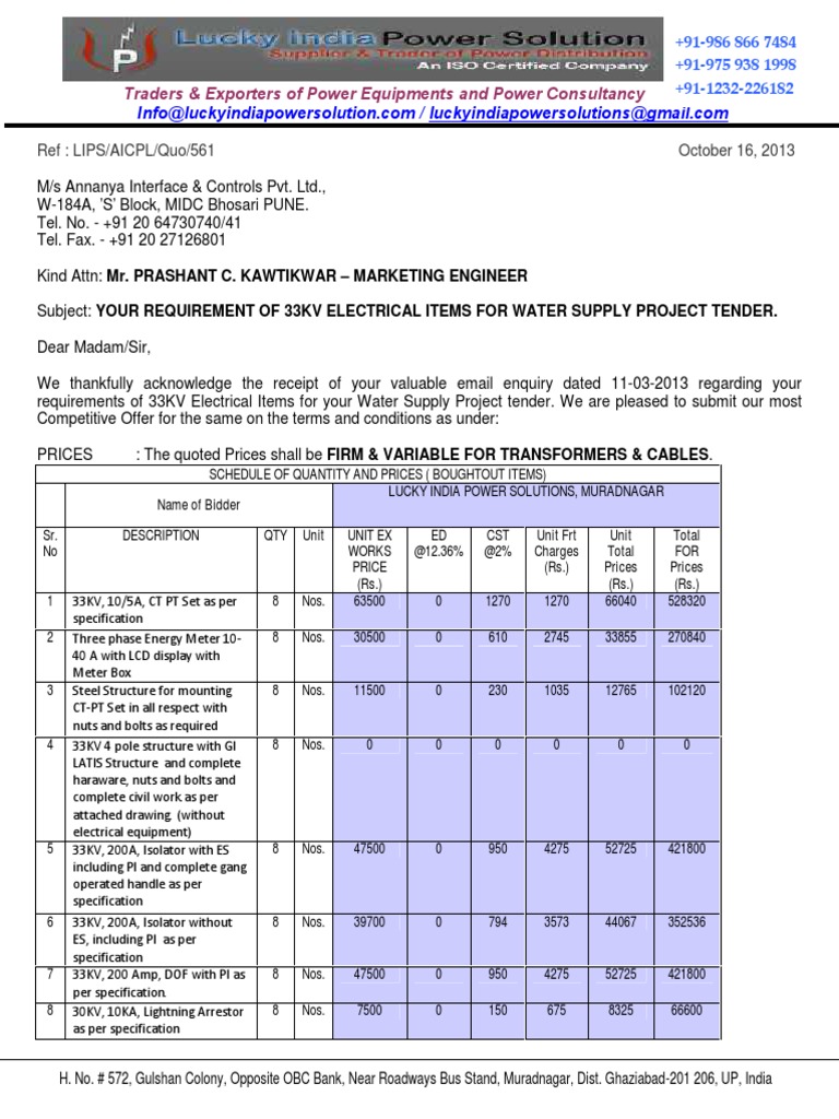 Quotation Electrical Items | PDF | Invoice | Taxes