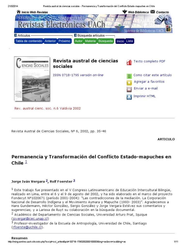 Revista Austral de Ciencias Sociales - Permanencia y Transformación Del ...
