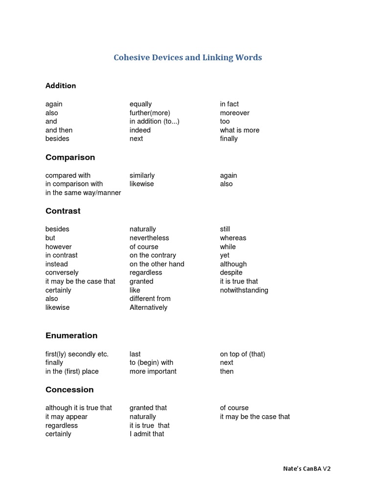 Cohesive Devices and Linking Words: Addition | PDF | Logic ...