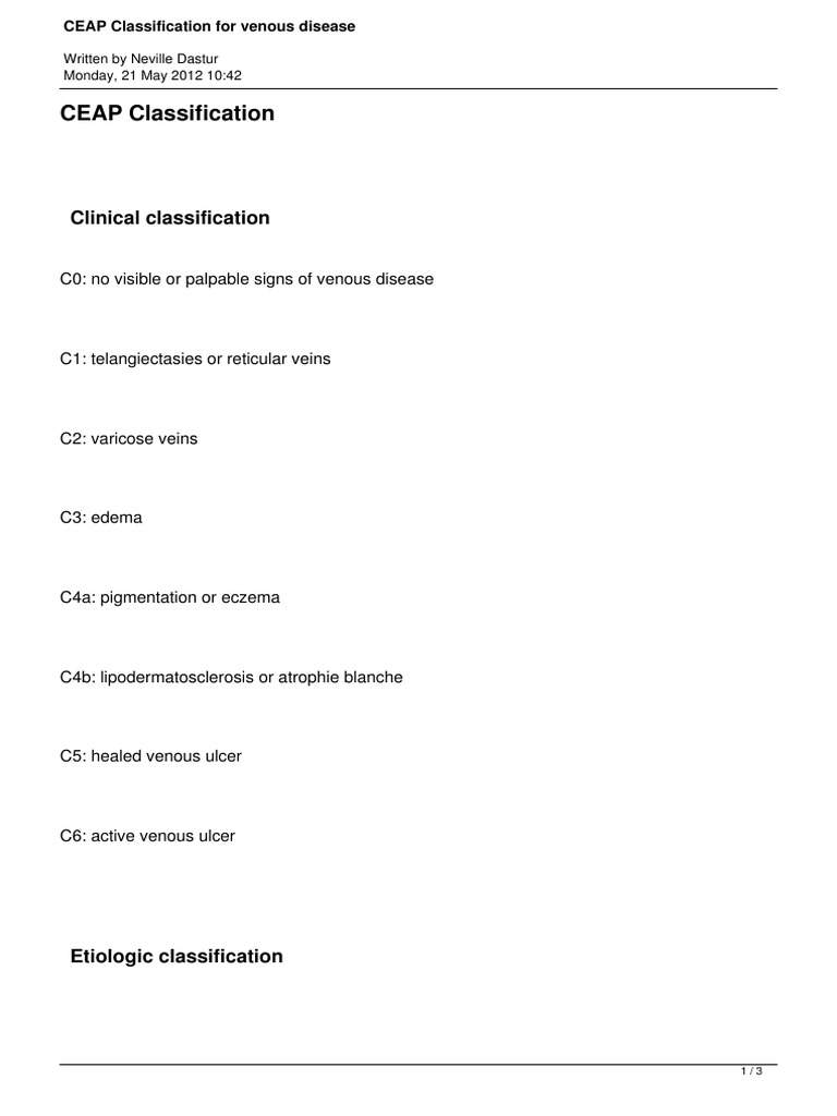 Ceap Classification For Venous Disease | PDF | Cutaneous Conditions ...