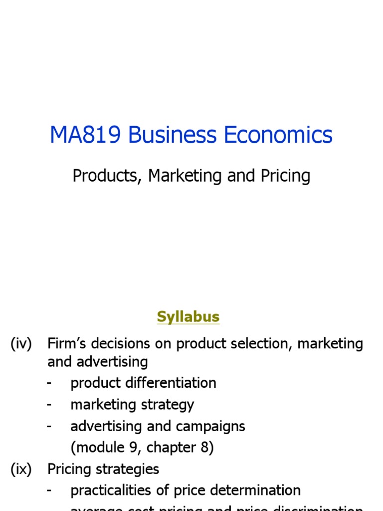 MA819 Business Economics: Products, Marketing and Pricing | PDF ...