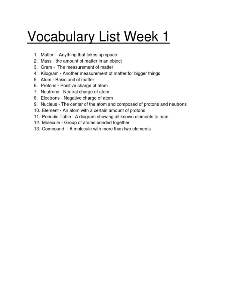 Vocabweek 1 | PDF | Science & Mathematics | Technology & Engineering