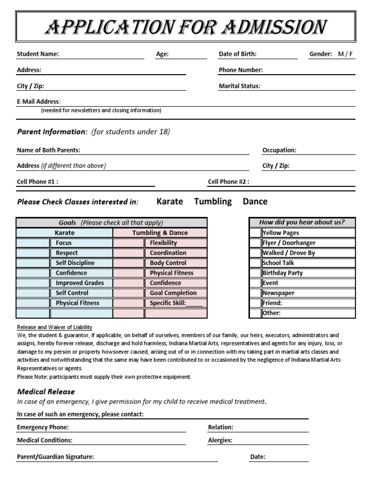 Application For Addmission | PDF | Wellness