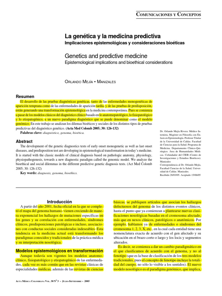 1 La Genética y La Medicina Predictiva - Implicaciones Epistemológicas ...