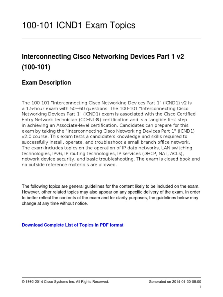 100-101 Icnd1 Exam Topics - Doc-17401 | PDF | Network Switch | Computer ...