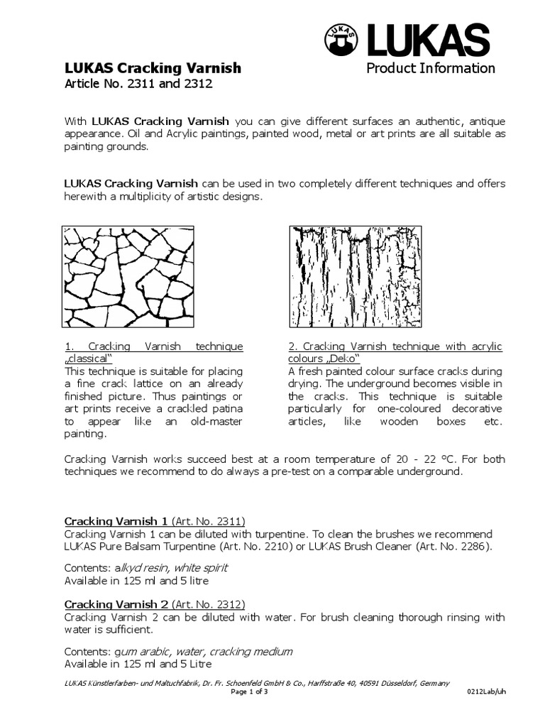 2311 2312 LUKAS Cracking Varnish 1 2 Product Information | PDF ...