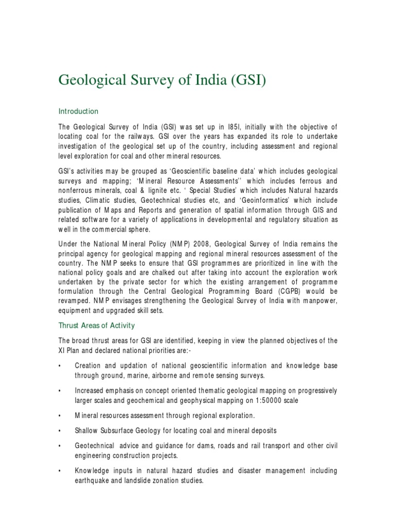 Geological Survey of India (GSI) | PDF | Geology | Seismology