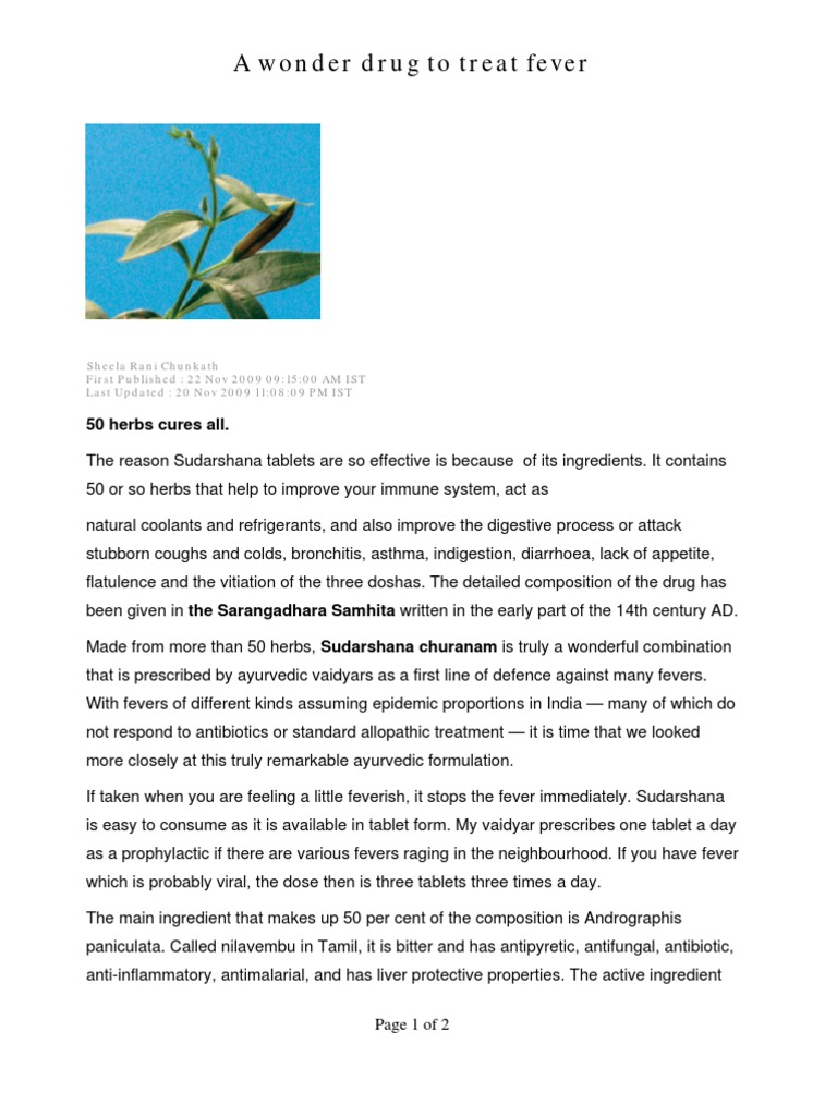 A Wonder Drug To Treat Fever | PDF | Ayurveda | Medical Specialties