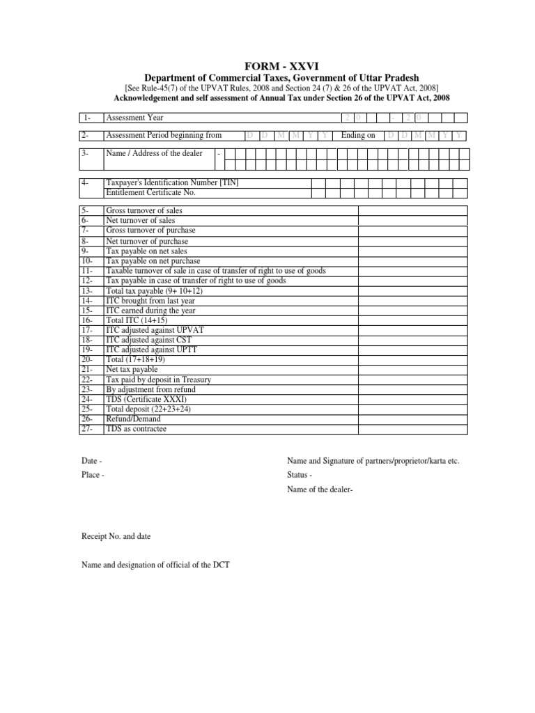 UPVAT Form XXVI: Annual Tax Return | PDF | Bill Of Lading | Value Added Tax