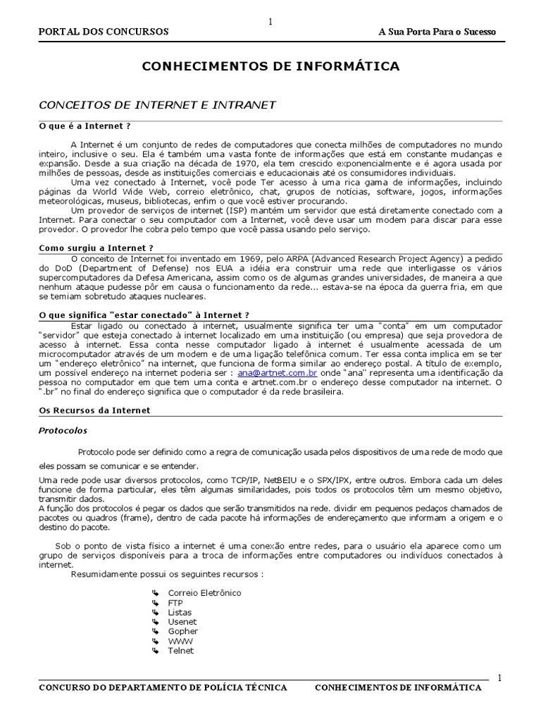 Conhecimento Básico de Informática | PDF | Protocolo de transferência ...