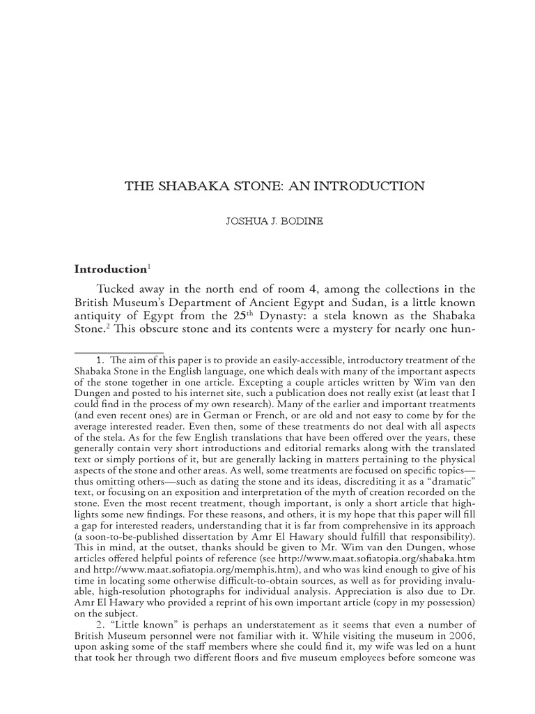 Shabaka Stone - Bodine | PDF | Horus | Ancient Egypt