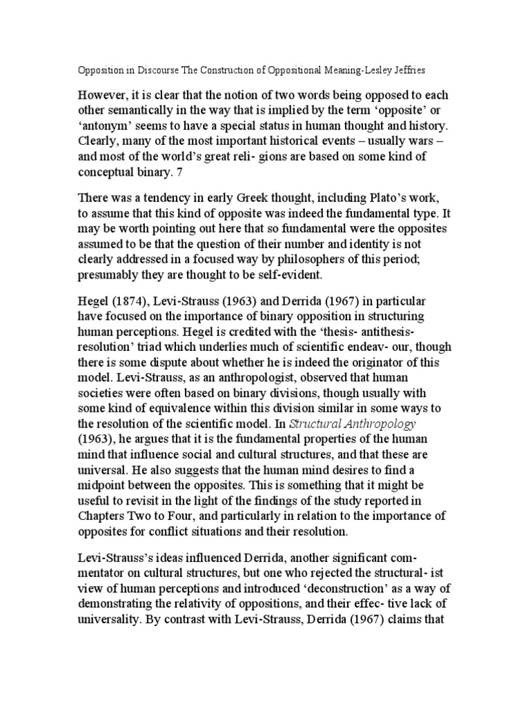 Opposition in Discourse The Construction of Oppositional Meaning | PDF ...