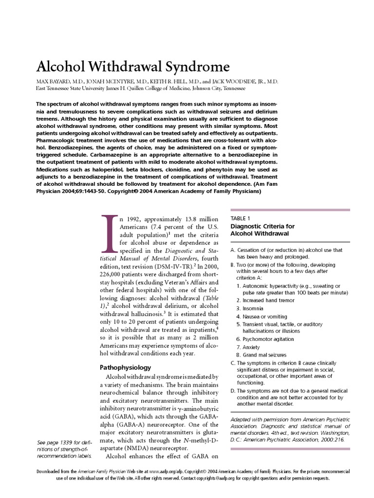 Alcohol Withdrawal Syndrome by AAFP | Alcoholism | Benzodiazepine