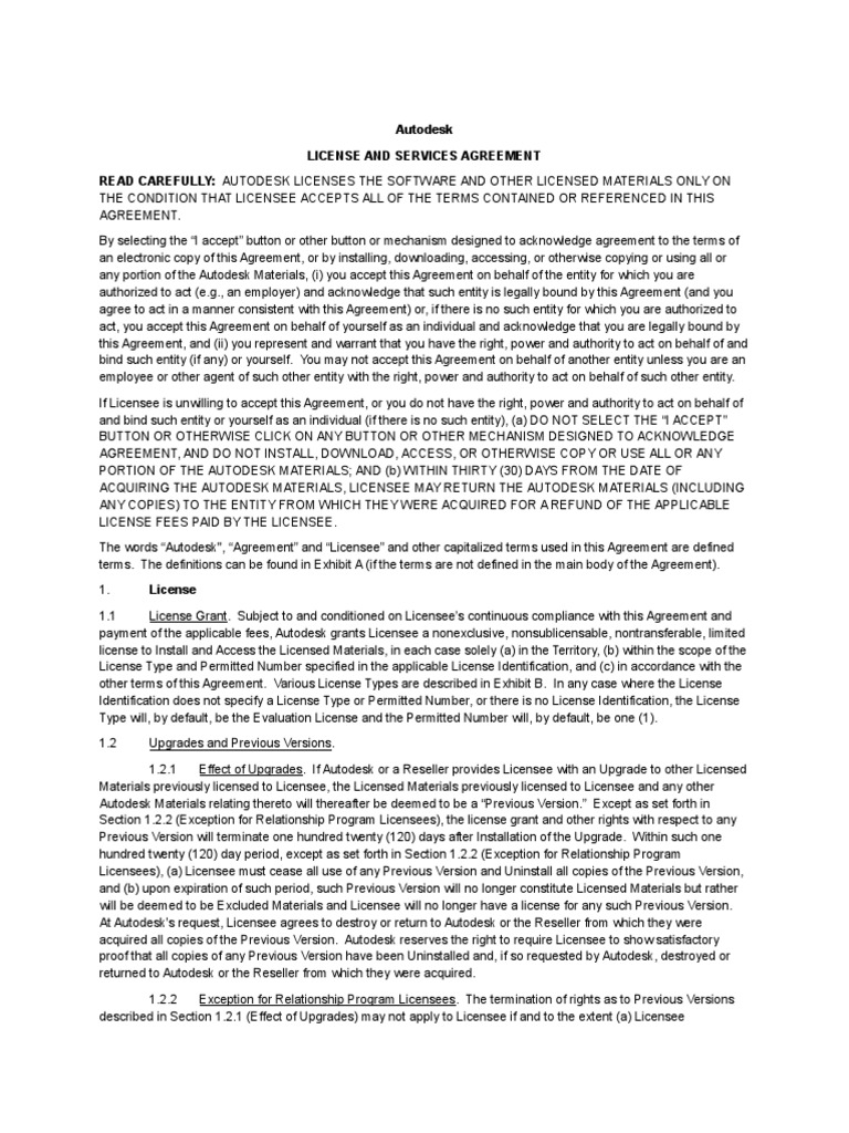 Autodesk License and Services Agreement Read Carefully: Autodesk ...