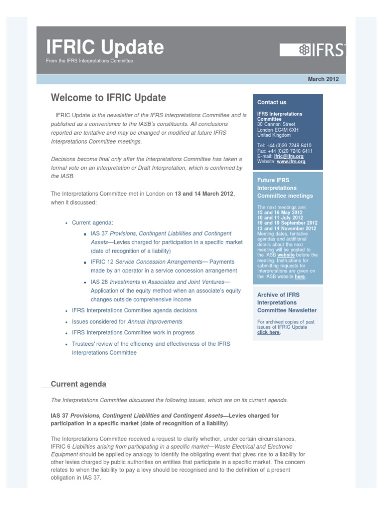 Welcome To IFRIC Update | PDF | International Financial Reporting ...