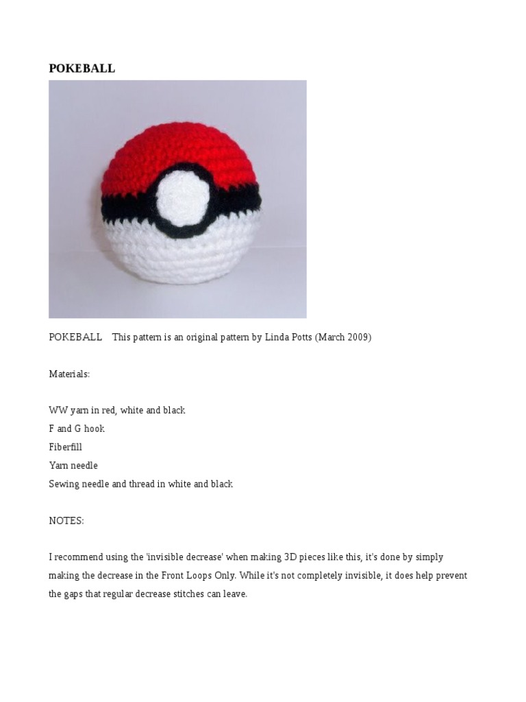 Pokeball Crochet Pattern | PDF | Crochet | Woven Fabrics