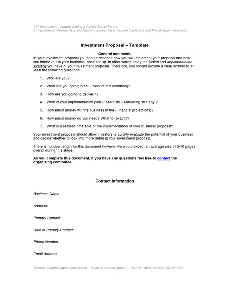 Investment Proposal Template Guide | PDF | Venture Capital | Corporate ...