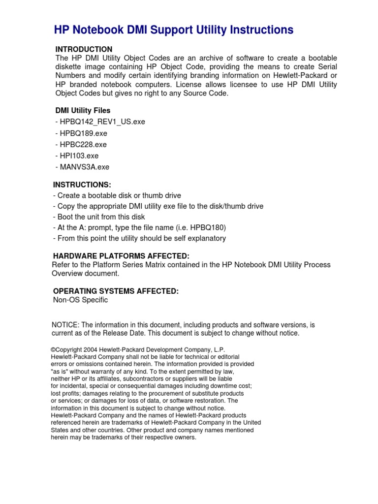 HP Notebook DMI Support Utility PDF | PDF