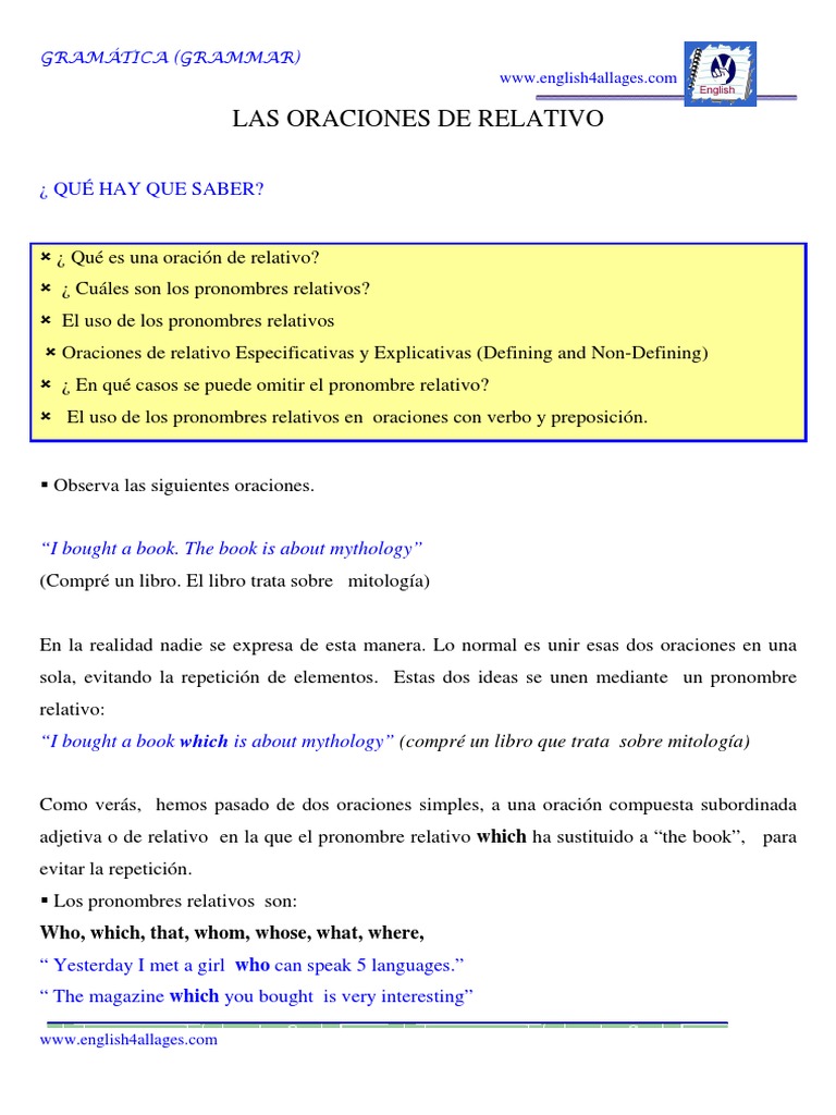 Oraciones de Relativo: Guía y Ejemplos | PDF